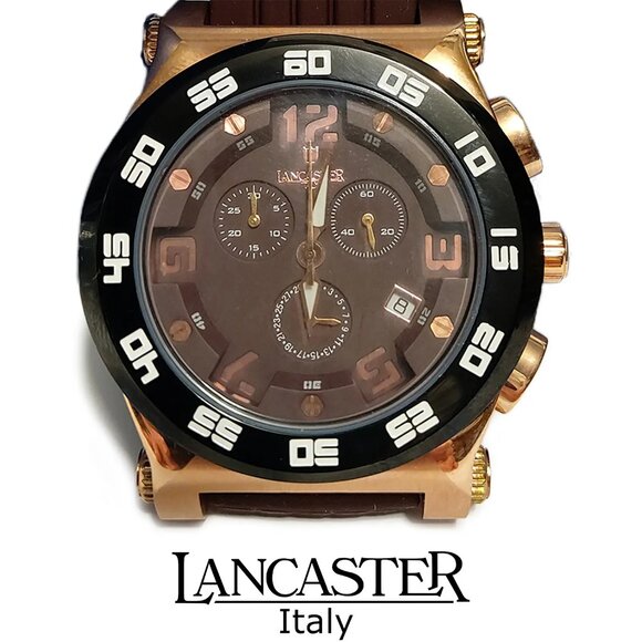 Lancaster | Accessories | Lancaster Barreto Collection Rose Gold Case Brown Strap Chronograph ...